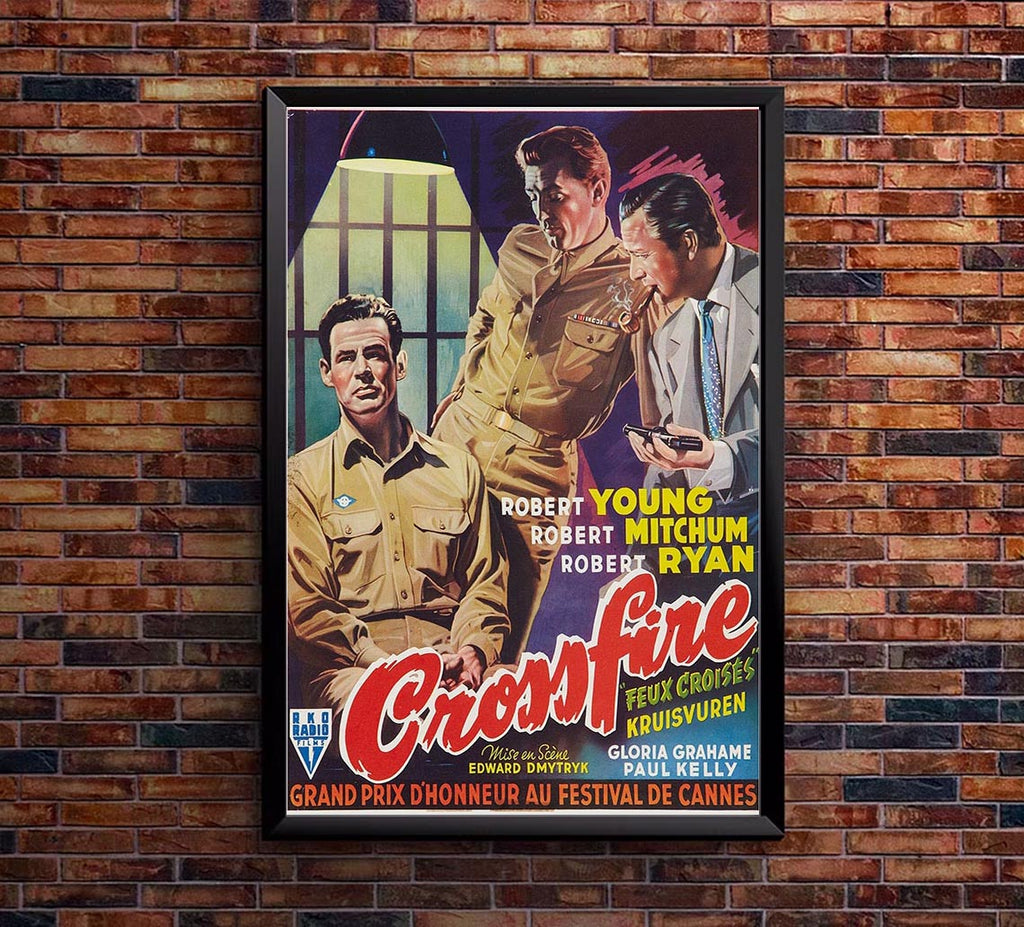 Crossfire 1947 - Belgium - Robert Mitchum - Vintage Classic Movie Post ...